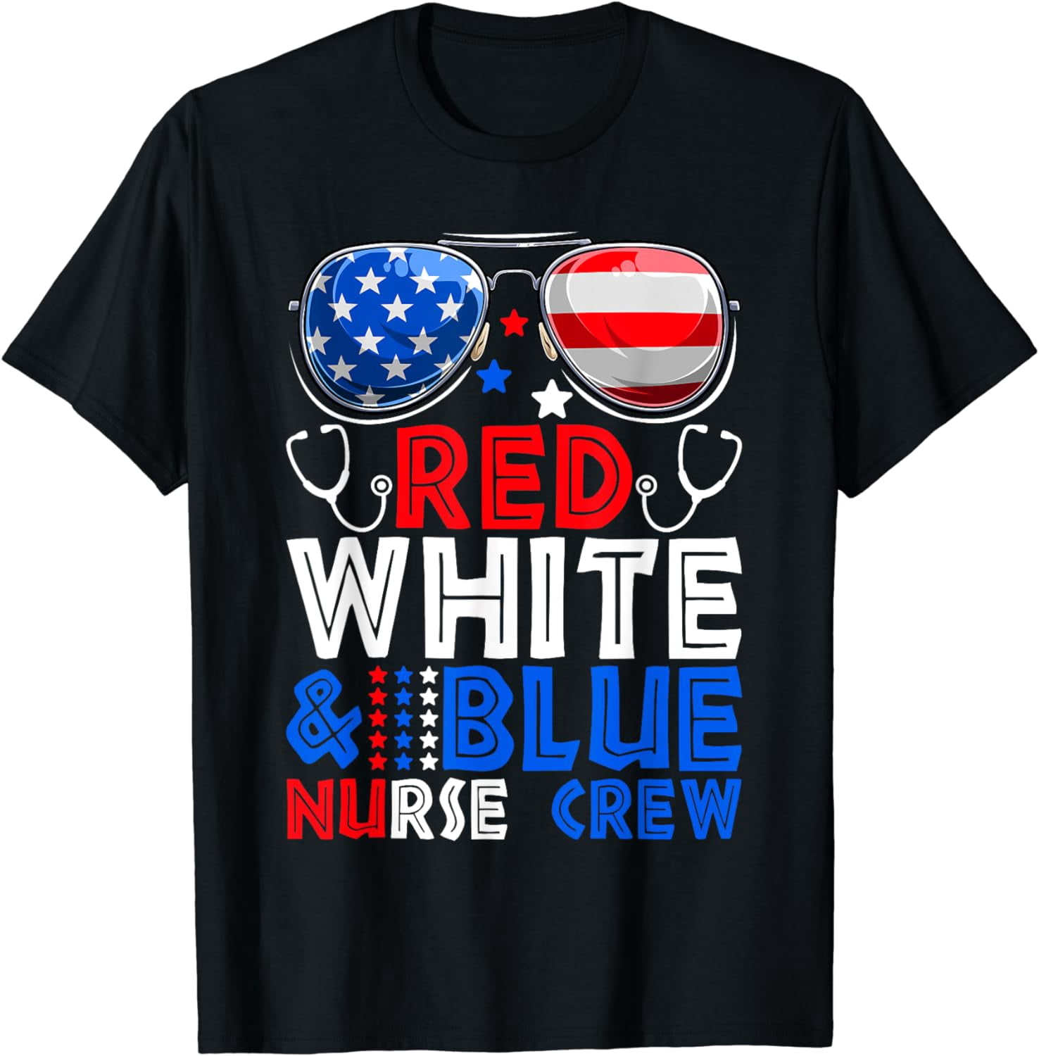 4th Of July Nurse Crew Funny American Flag Nurses Matching T-Shirt ...