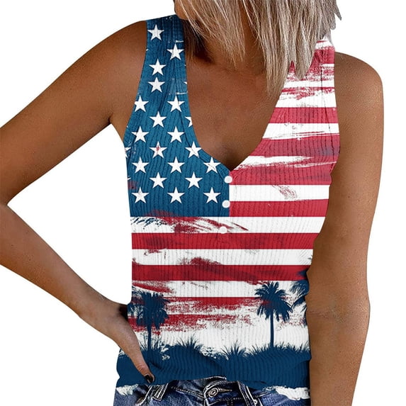 4th Of July Outfits Women American Flag Themed Print Tank Tops Ribbed ...
