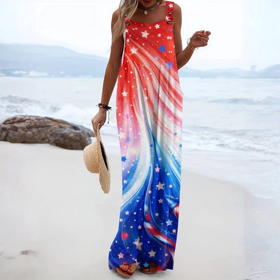 4th Of July Outfits for Women Boho Rompers Sleeveless Wide Leg Summer ...
