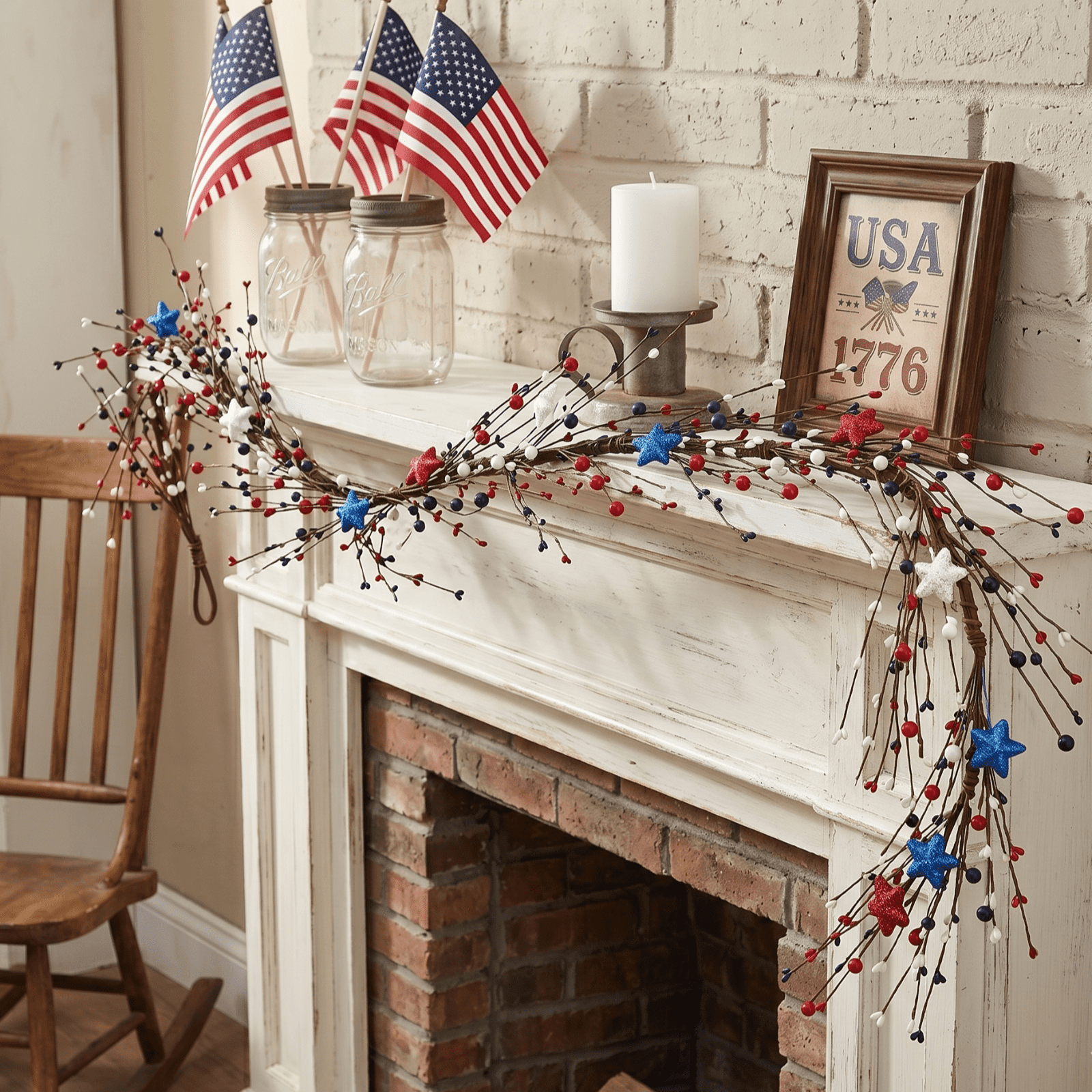 4th Of July Patriotic Garland Red White Blue Berry Garland Independence ...