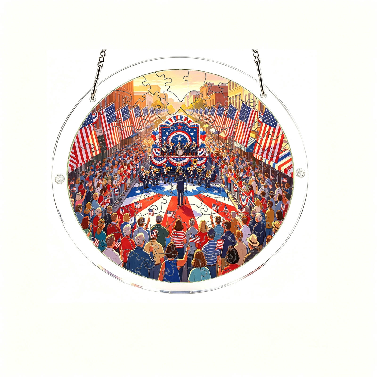 4th Of July Patriotic Glass Hanging Ornament Red Blue White Suncatcher ...