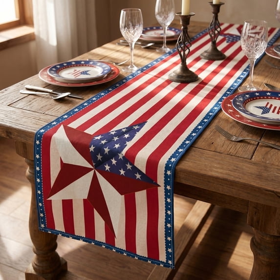 4th Of July Patriotic Table Runner, 13-72 Inch Red White Blue Fabric ...