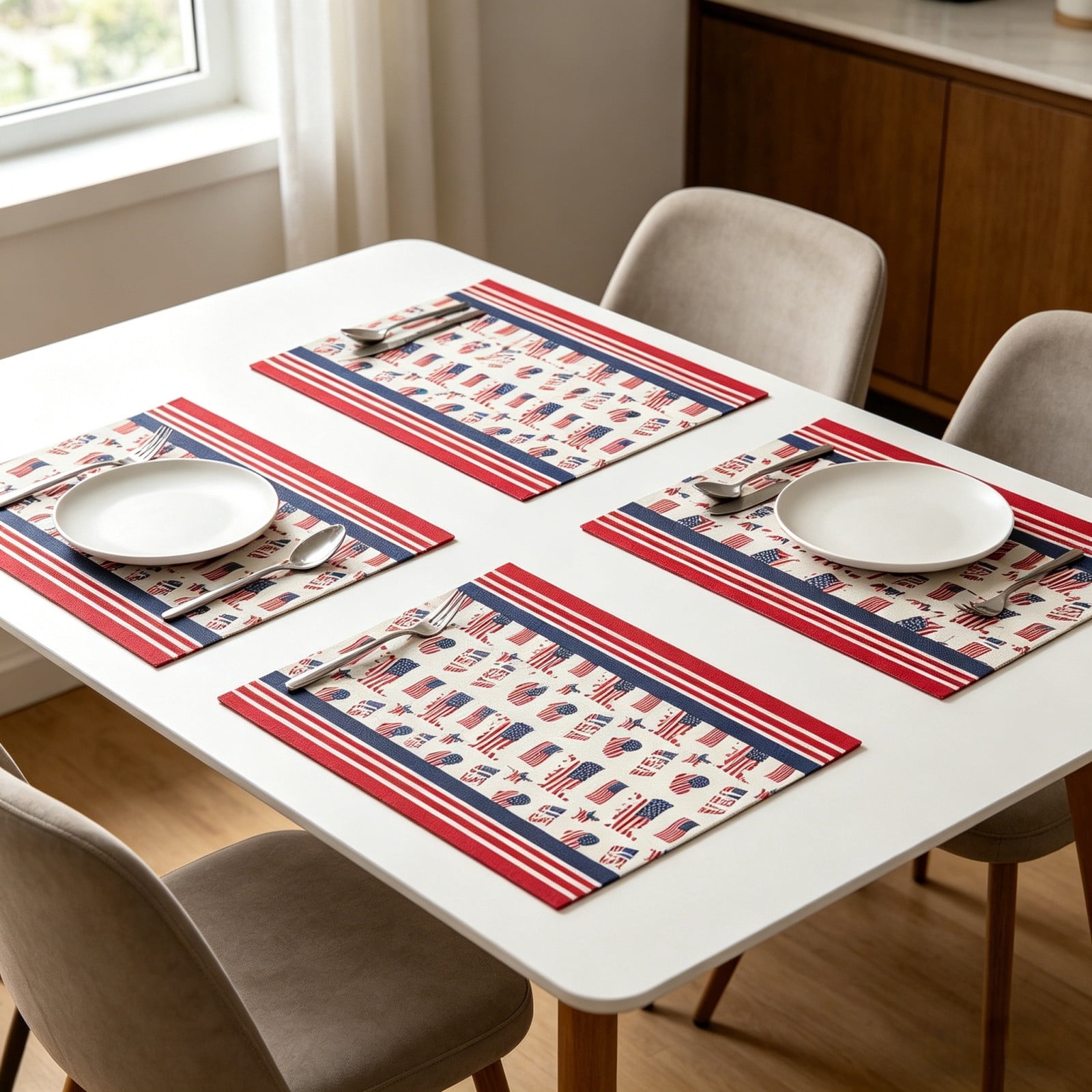 4th Of July Placemat Set Independence Day Heat Mat Patriotic Flag Table ...