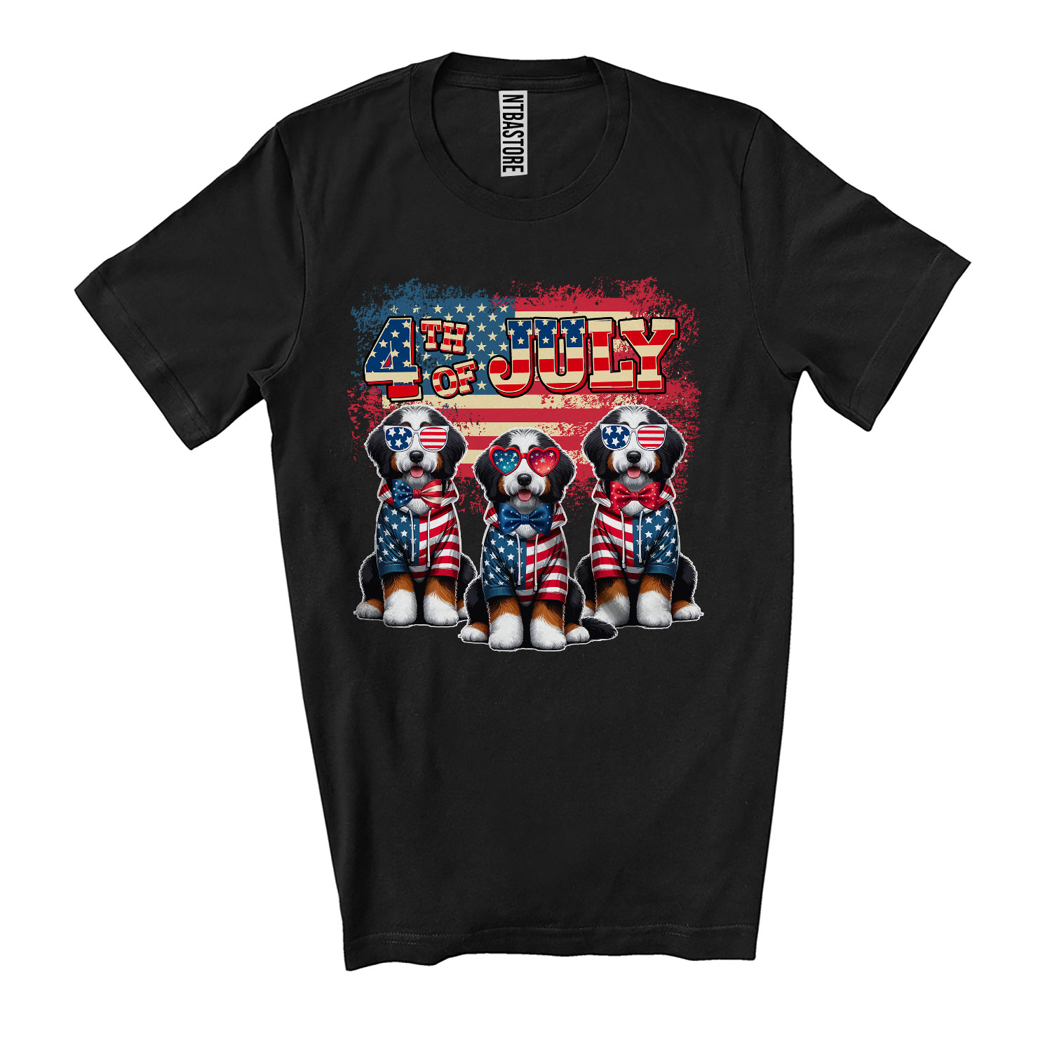 4th Of July; Proud Independence Day American Flag Three Bernedoodles ...