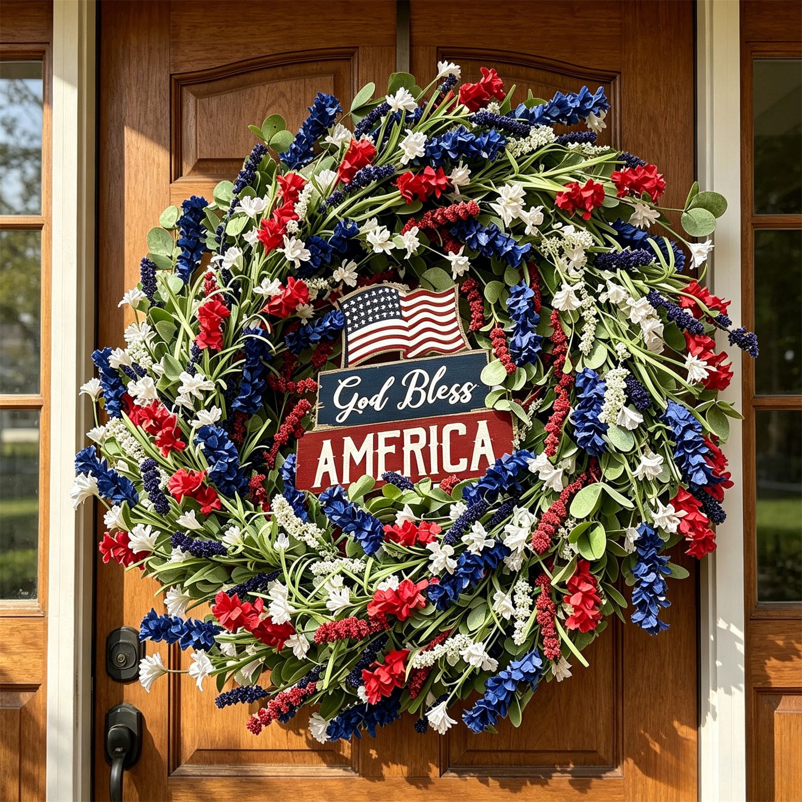 4th Of July Red, White, And Blue Wreath, Weather-Resistant Hanging ...