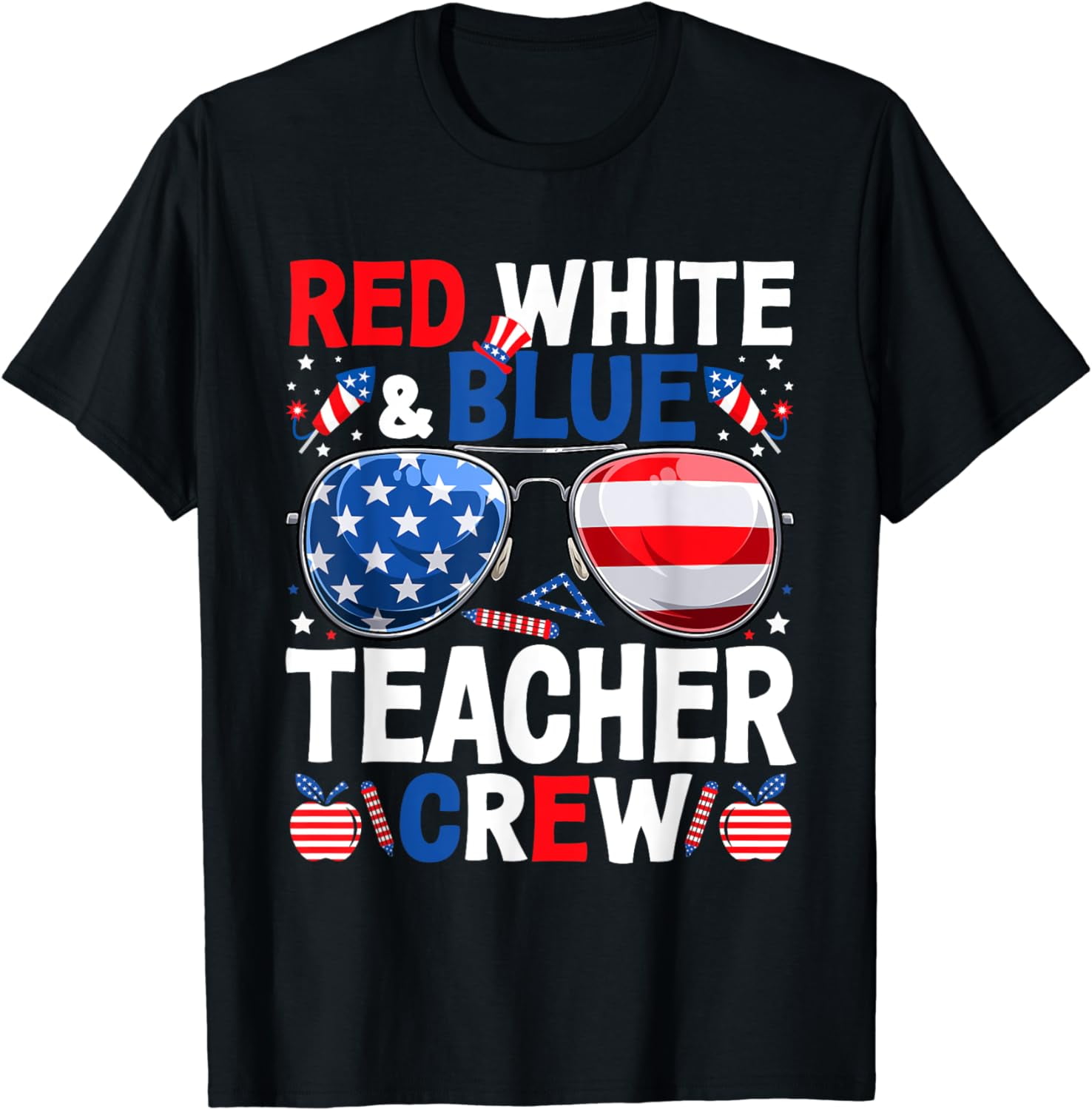 4th Of July Red White & Blue Teacher Crew American Flag T-Shirt ...