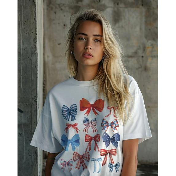 4th Of July Shirt American Girl Graphic Tee Coquette Bow T shirt Red ...
