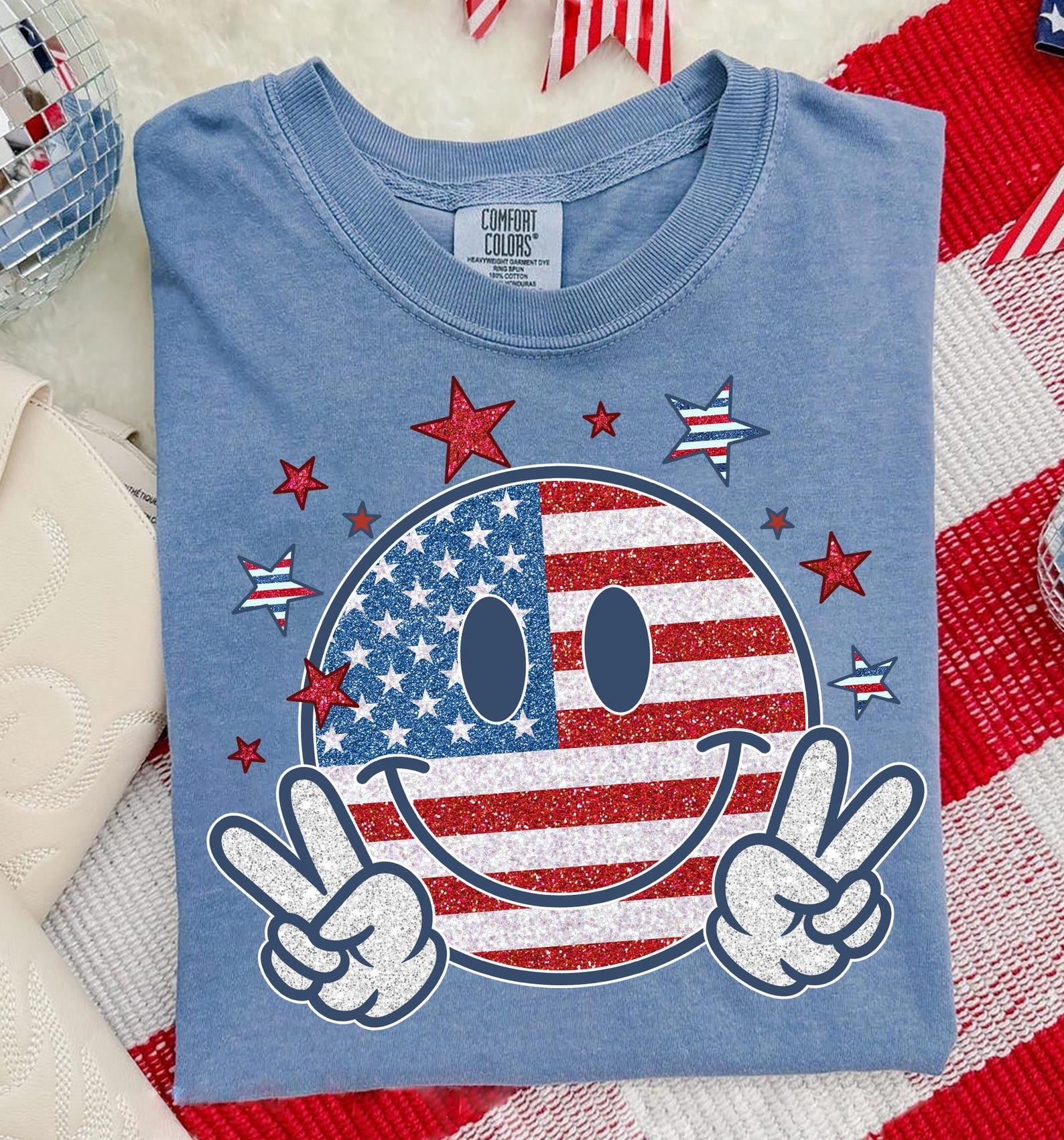 4th Of July Smiley Face Glitter Tshirt, 4th Of July Tshirt ...