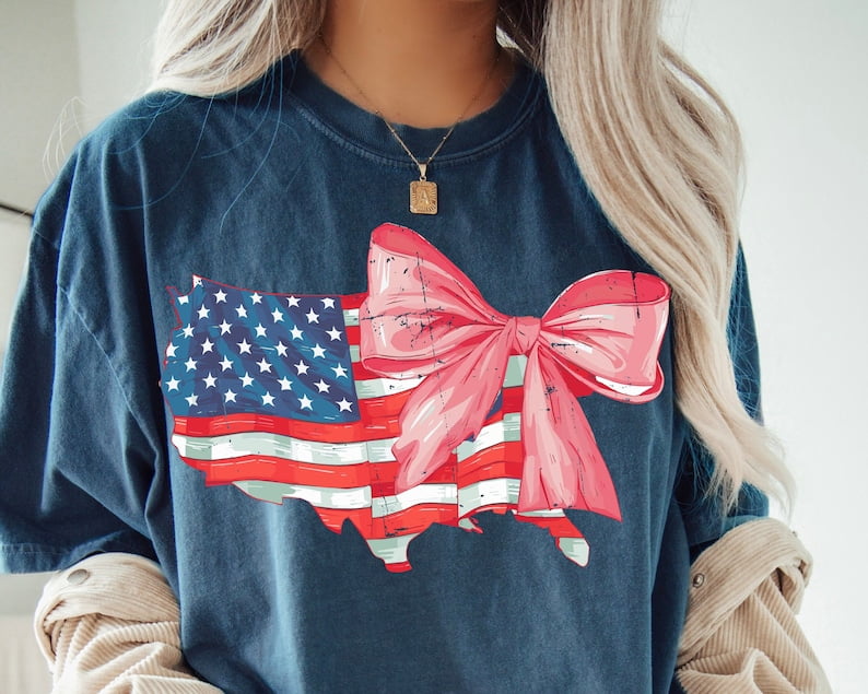 4th Of July T-shirt, Distressed Coquette American Flag Shirt, USA Png ...