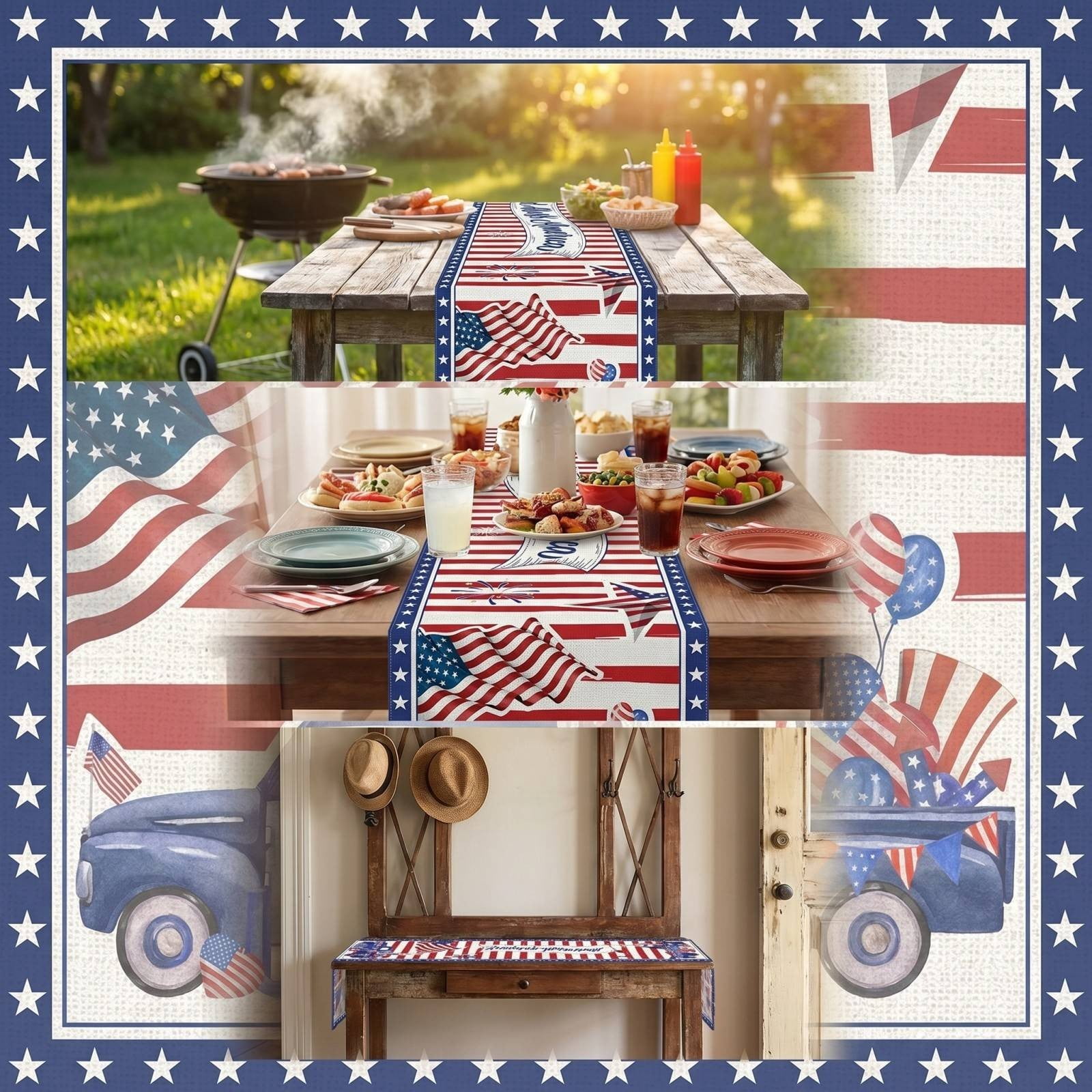 4th Of July Table Runner Independence Day Patriotic Linen Tablecloth ...