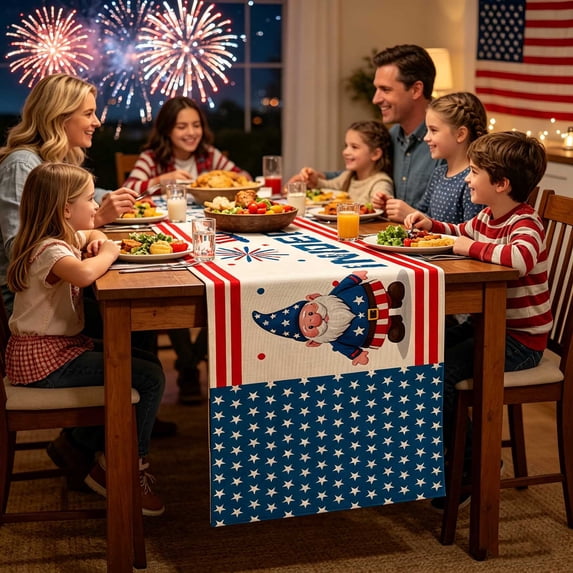 4th Of July Table Runner, Red White Blue Patriotic Table Decor, Linen ...