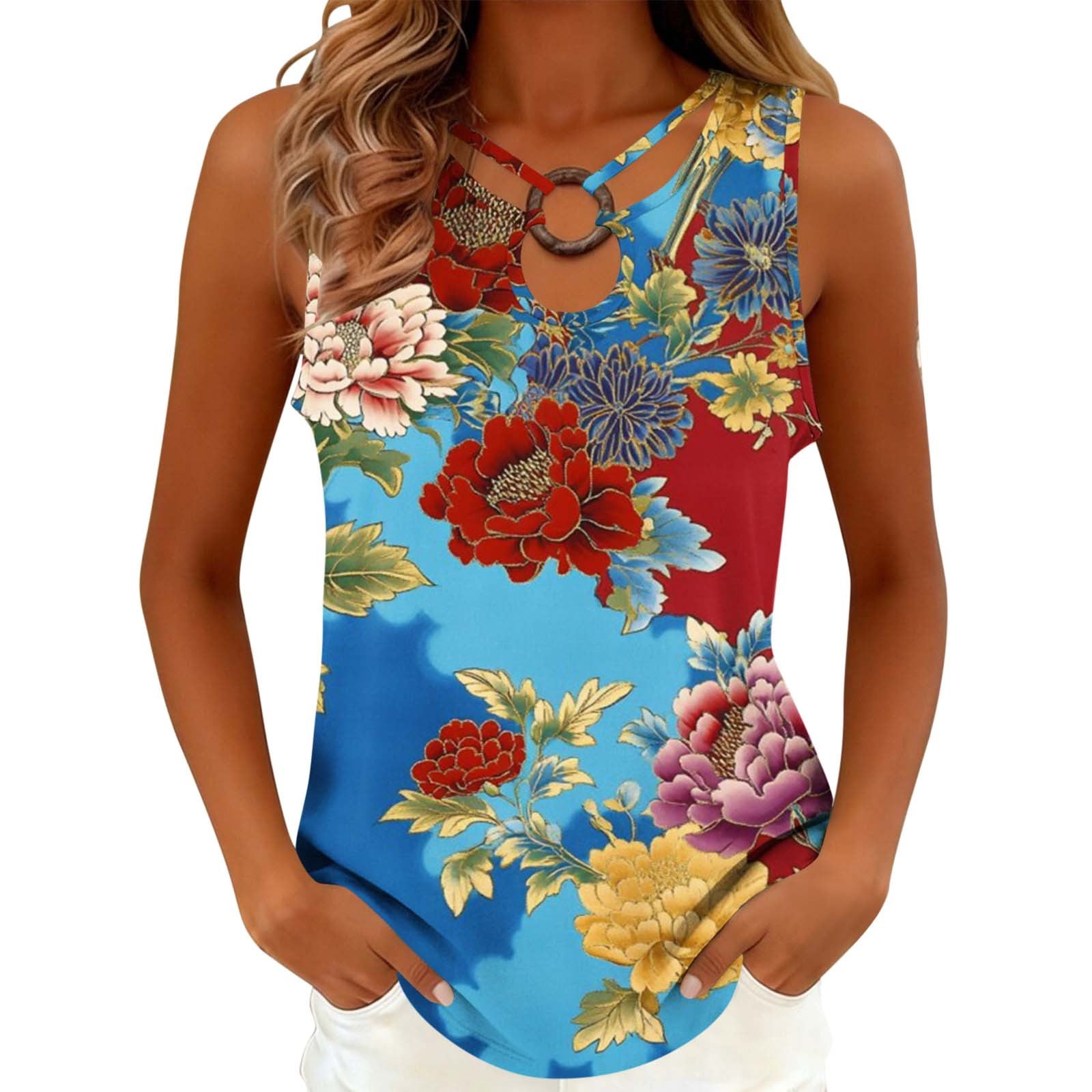 4th Of July Tank Tops For Women Cut Out Ring Keyhole Neck Sleeveless ...