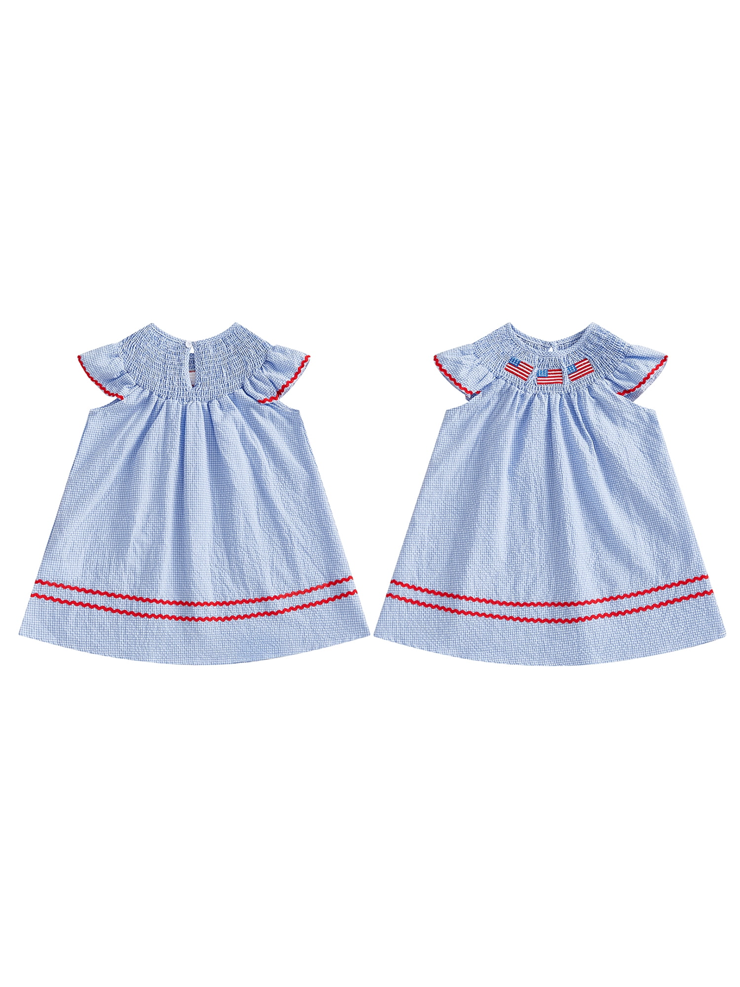4th Of July Toddler Girl Outfit US Flag Embroidery Smocked Dress Plaid ...