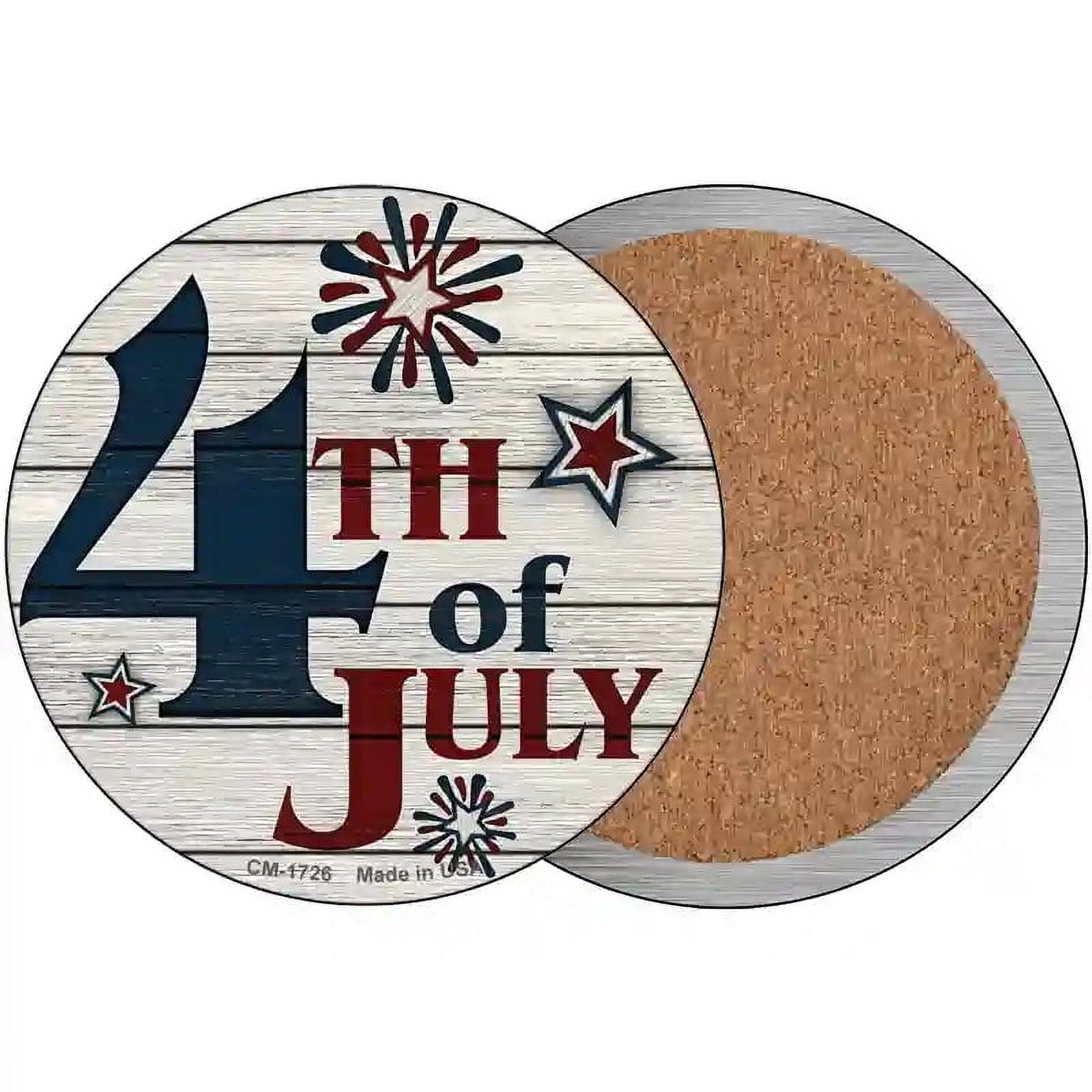 4th Of July White Wood Novelty Circle Coaster Set of 4 3.5" Coaster ...