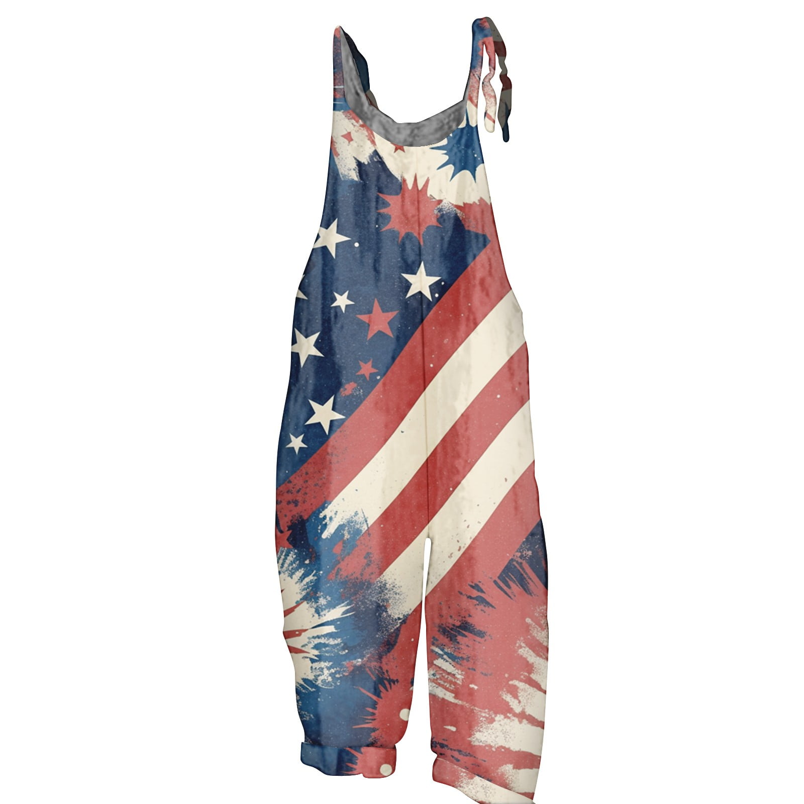 4th Of July Women Clothing Usa Flag Jumpsuits Square-Neck Spaghetti ...