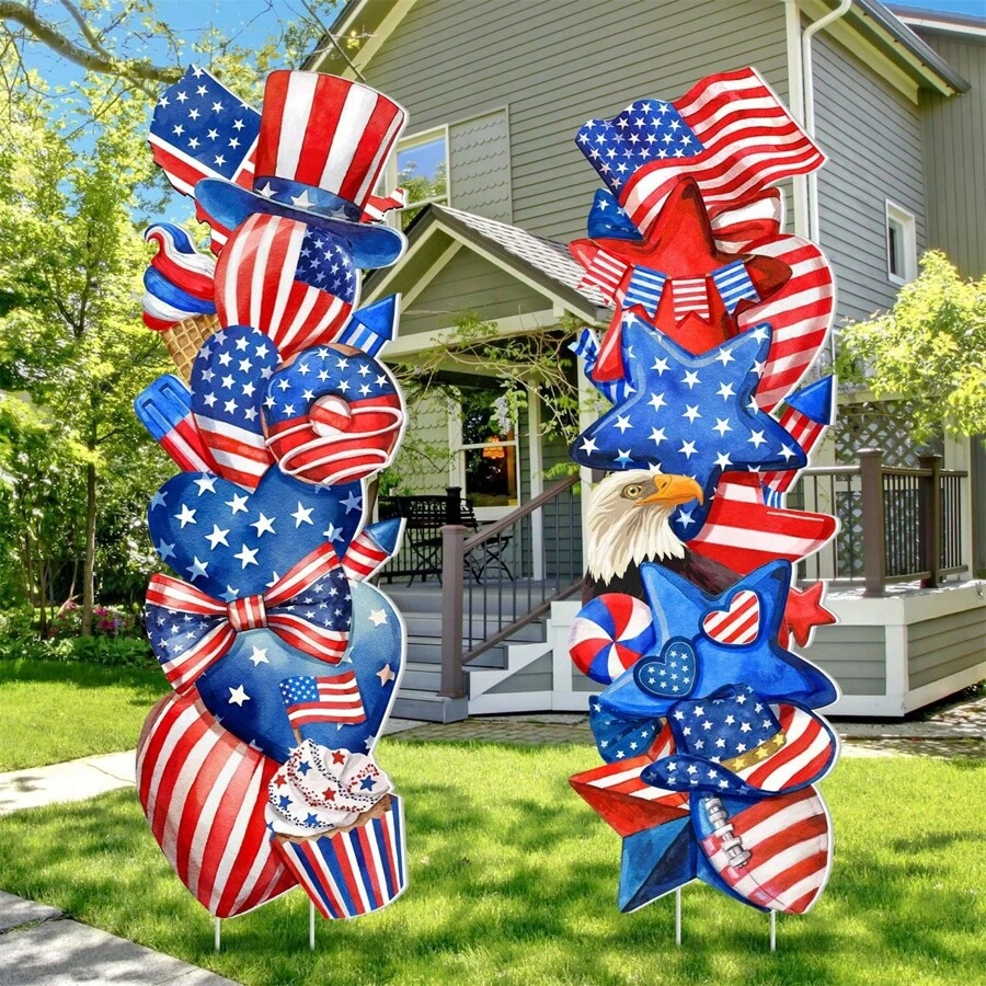 4th Of July Yard Sign With Stake Patriotic Star Flag Lawn Decoration ...