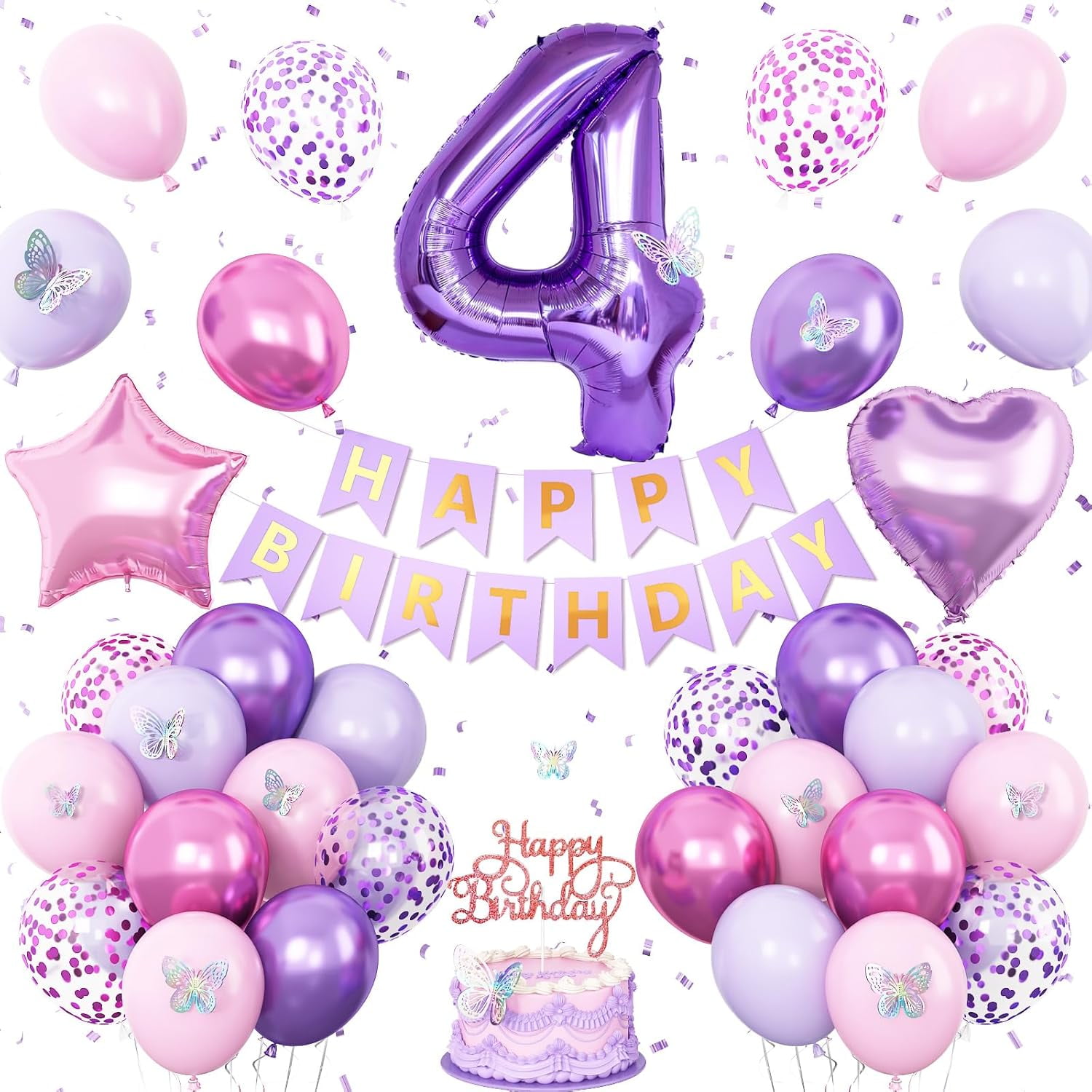 4th Pink Purple Birthday Decorations,Pink Purple 4th Birthday Balloons ...