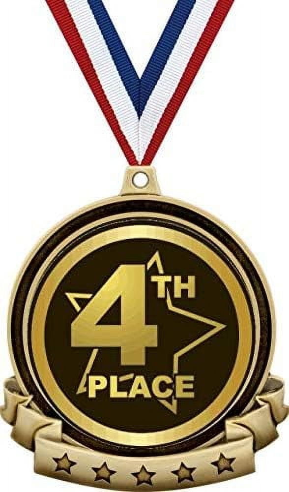 4th Place Medals - 2.5" Gold Fourth Place Medal Award Includes Red ...