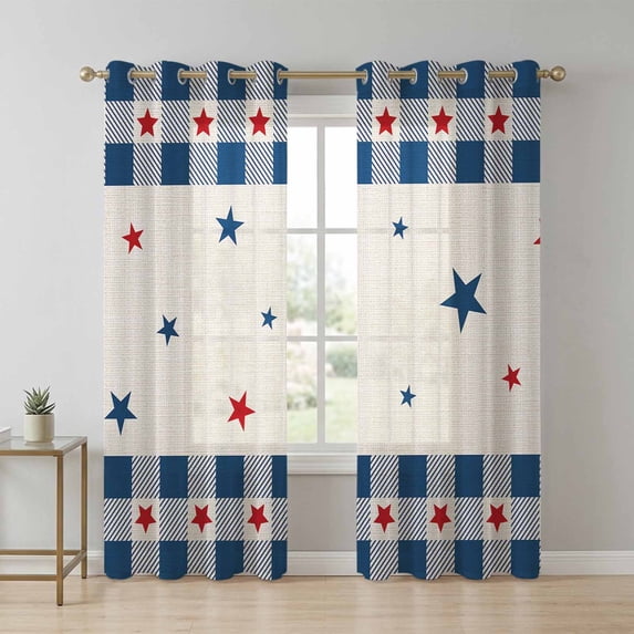 4th of Sheer Curtains 96 Inch Long 2 Panels, July USA Flag Star Patriot ...
