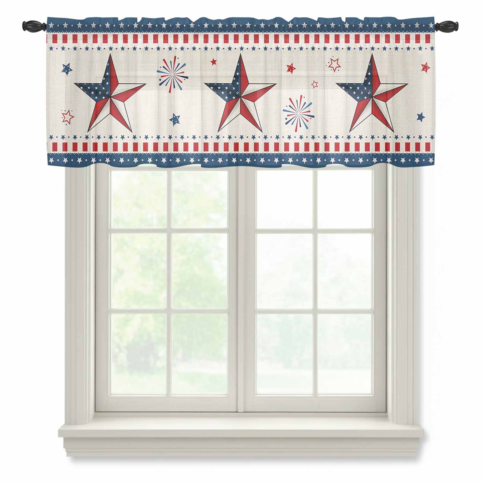 4th of Sheer Valances for Windows, July Gnome Red and Blue Pentagram ...
