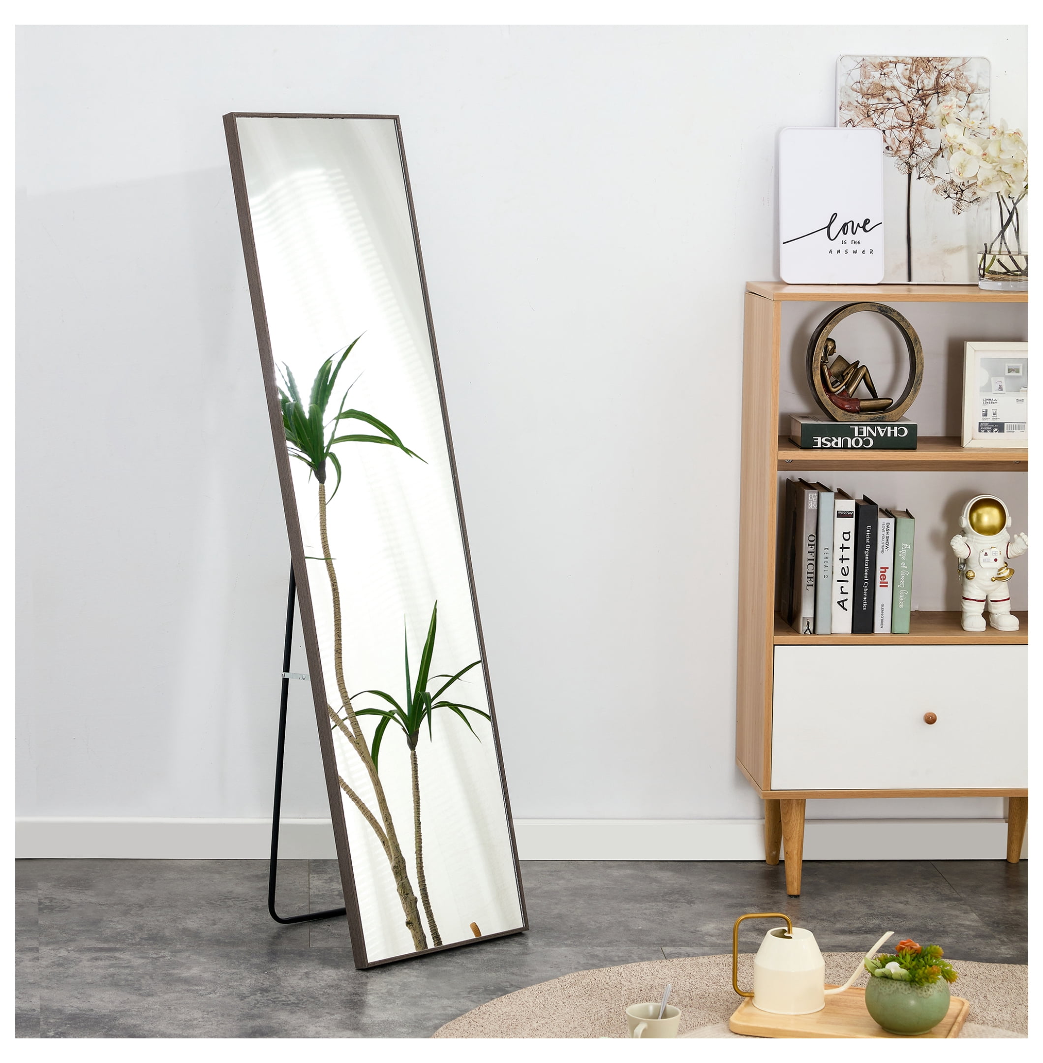 4th generation gray solid wood frame full length mirror, dressing ...