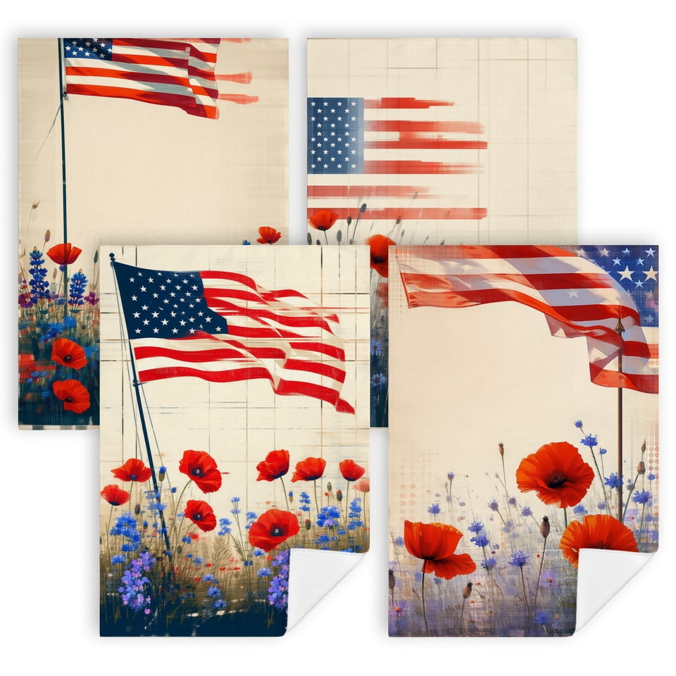 4th of july dish towels A field of red poppies and bluebonnets with an ...