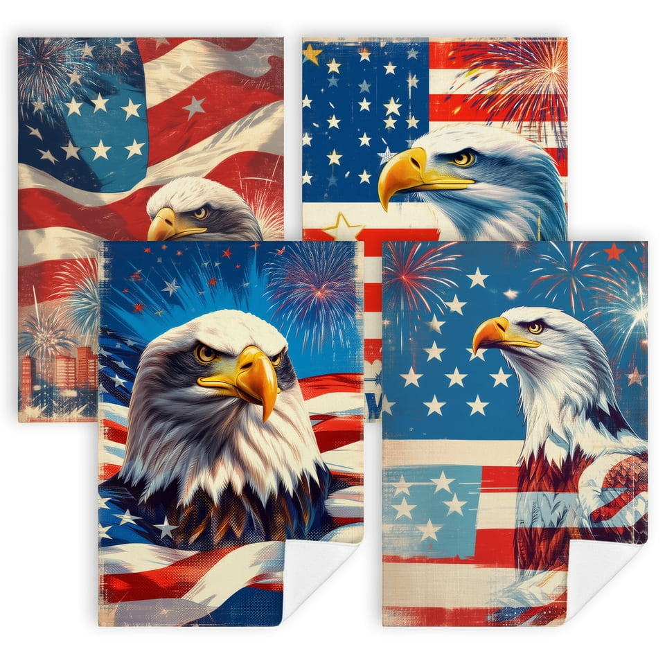 4th of july dish towels for kitchen A bald eagle with an american flag ...