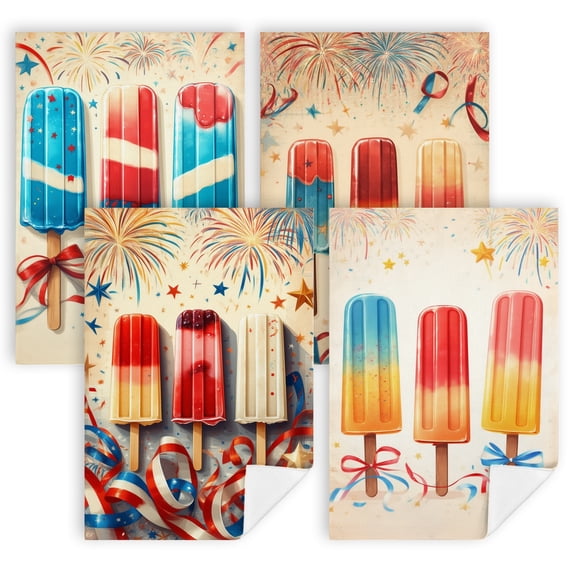 4th of july hand towels for kitchen A set of three popsicles with red ...