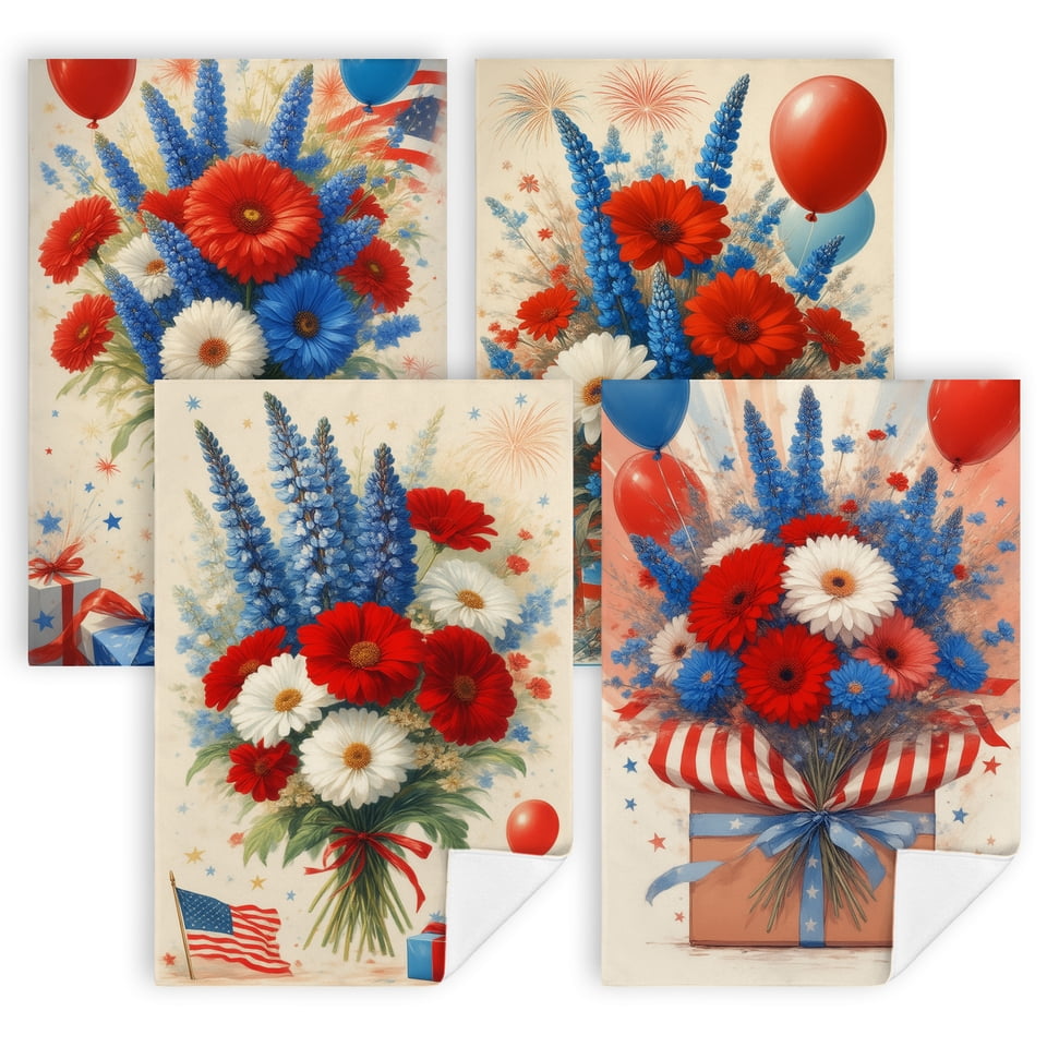 4th of july kitchen towels A bouquet of red white and blue flowers with ...