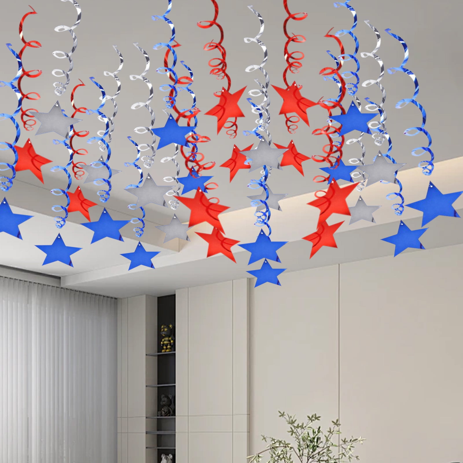 4th of july party supplies, Red Blue White Star Hanging Swirls - Pack ...