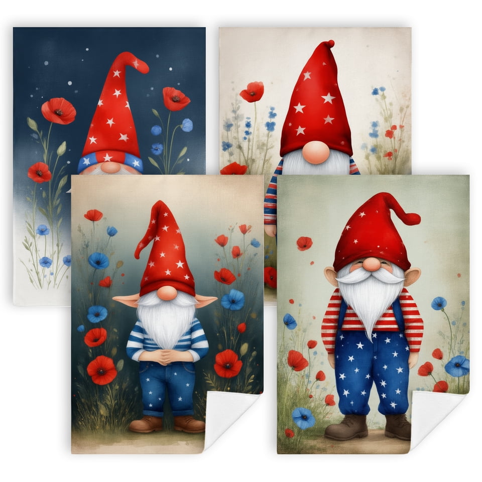 4th of july tea towels A gnome in a red white and blue striped shirt ...
