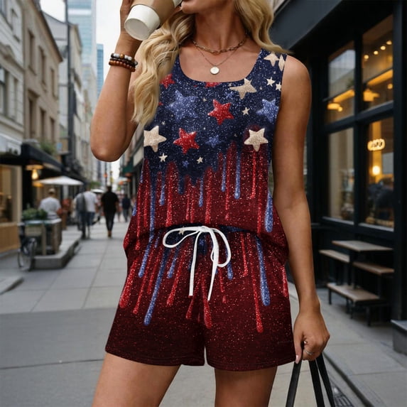 4th Of July 2 Piece Outfits Women American Flag Sets 250 Anniversary