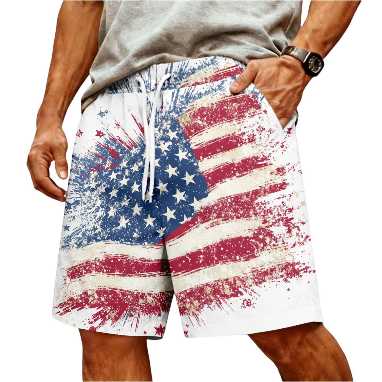 4th of July American Flag Patriotic Shorts for Men Elastic Waist Casual ...