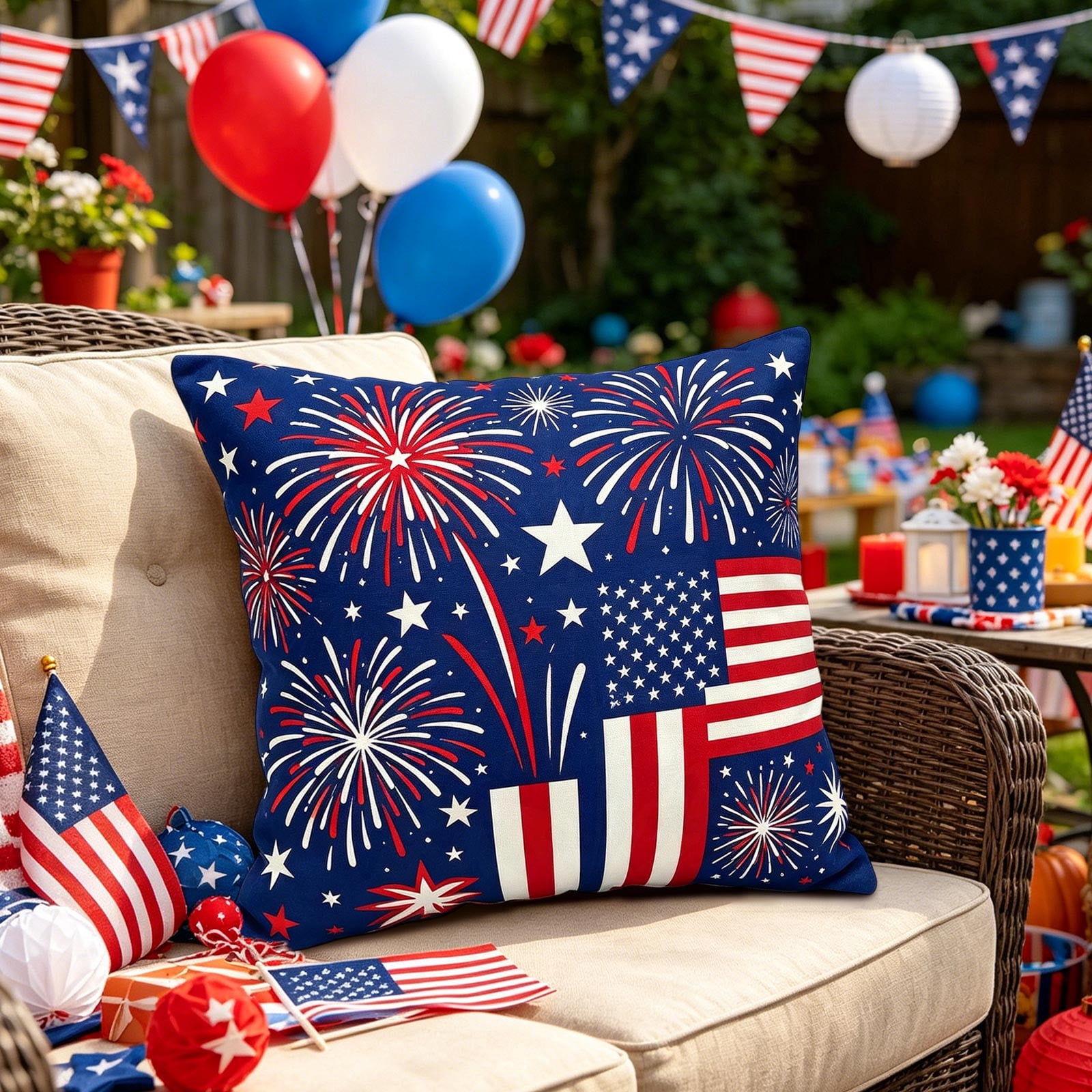 4th of July American Flag Pillow Cover, 45cm Patriotic Star & Stripe ...