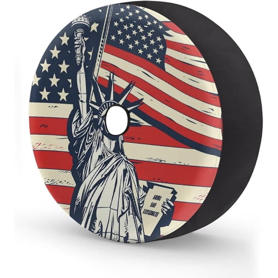 4th of July American Flag Spare Tire Cover with Camera Hole Statue ...