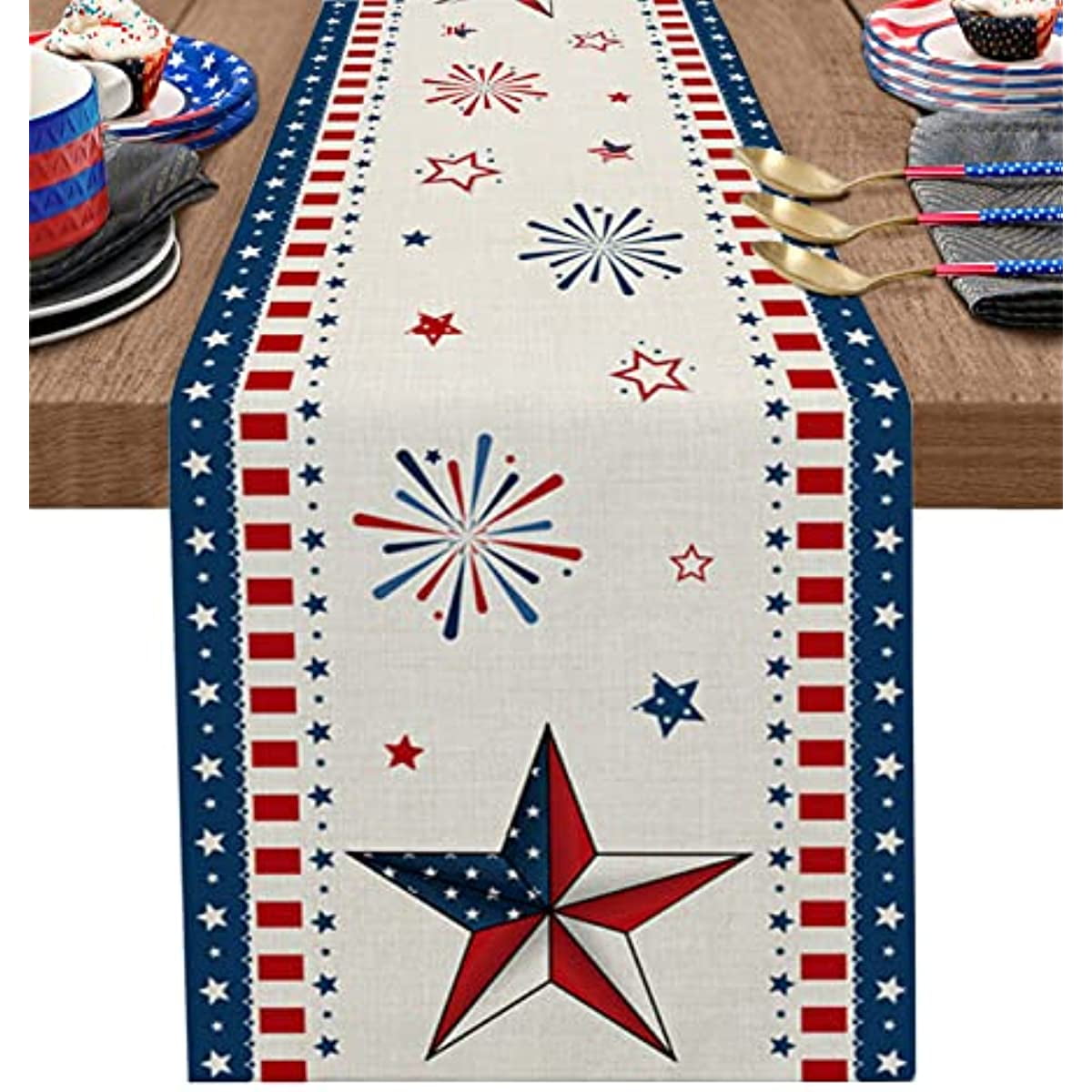 4th of July American Flag Stars Linen Table Runners Dresser Scarf Decor ...