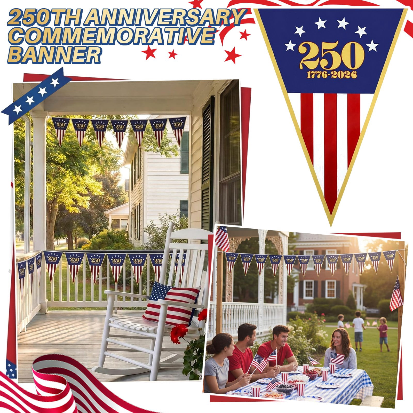 4th of July Anniversary Banner Flag Patriotic Decorations American Flag ...