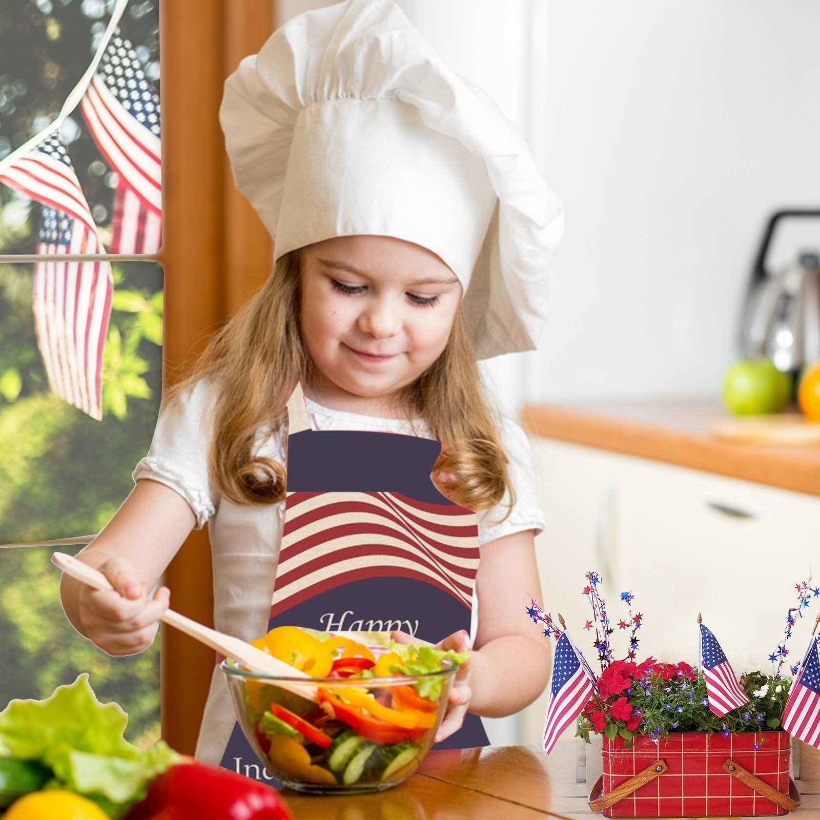 4th of July Apron, Happy Independence Day American Flag Cotton Linen ...