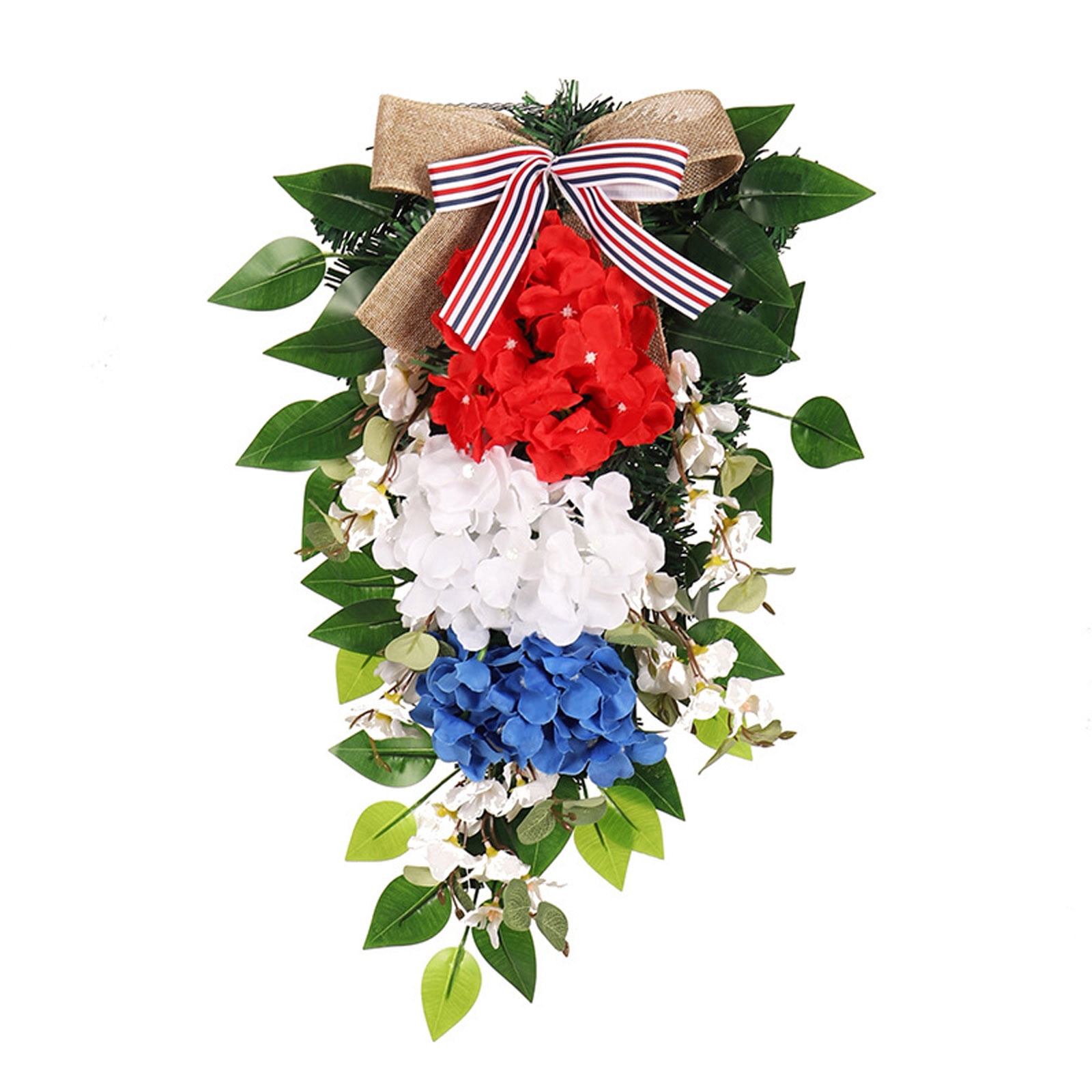 4th of July Artificial Hydrangea Wreath, Patriotic Inverted Tree Door ...