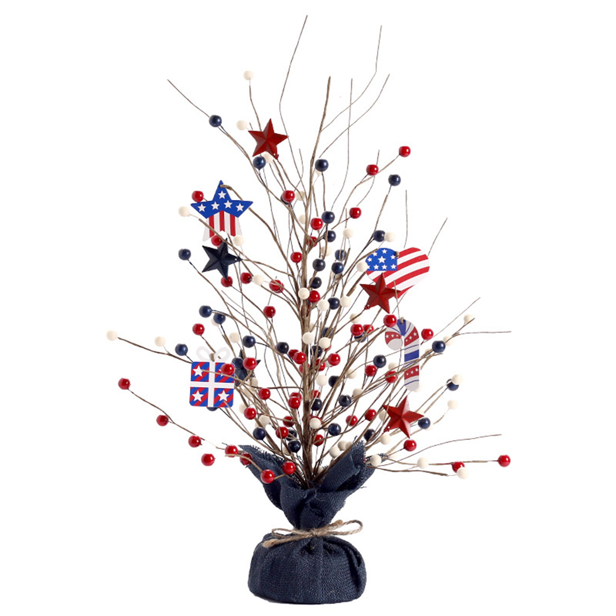 4th of July Artificial Tree Tabletop Decorations Berries Stars Stem ...
