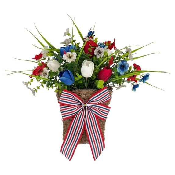 4th of July Artificial Tulip Floral Basket Wall Hanging, 17.71×15.74in ...