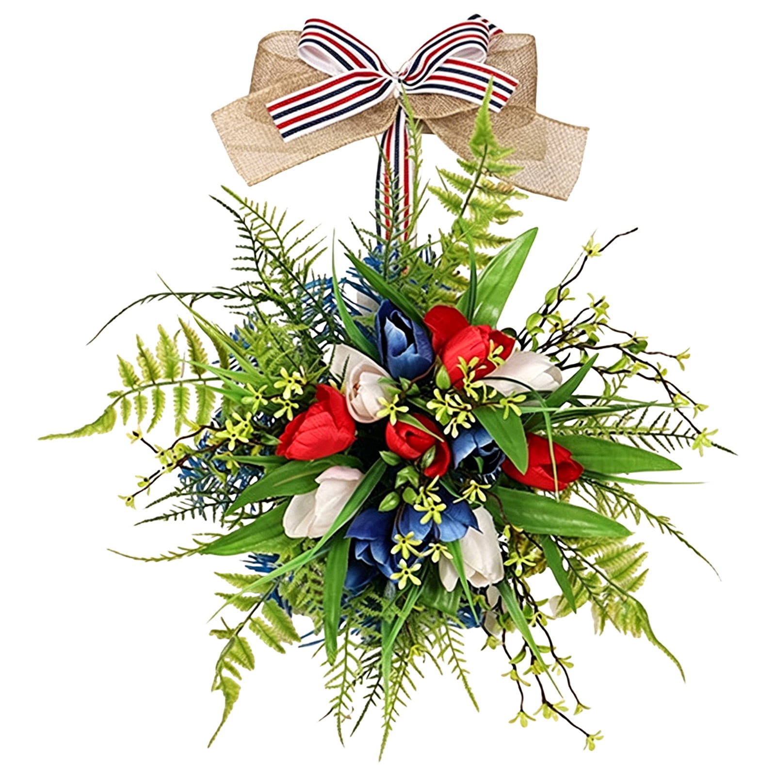 4th of July Artificial Tulip Wreath Flowers Swag Hanging Patriotic Red ...