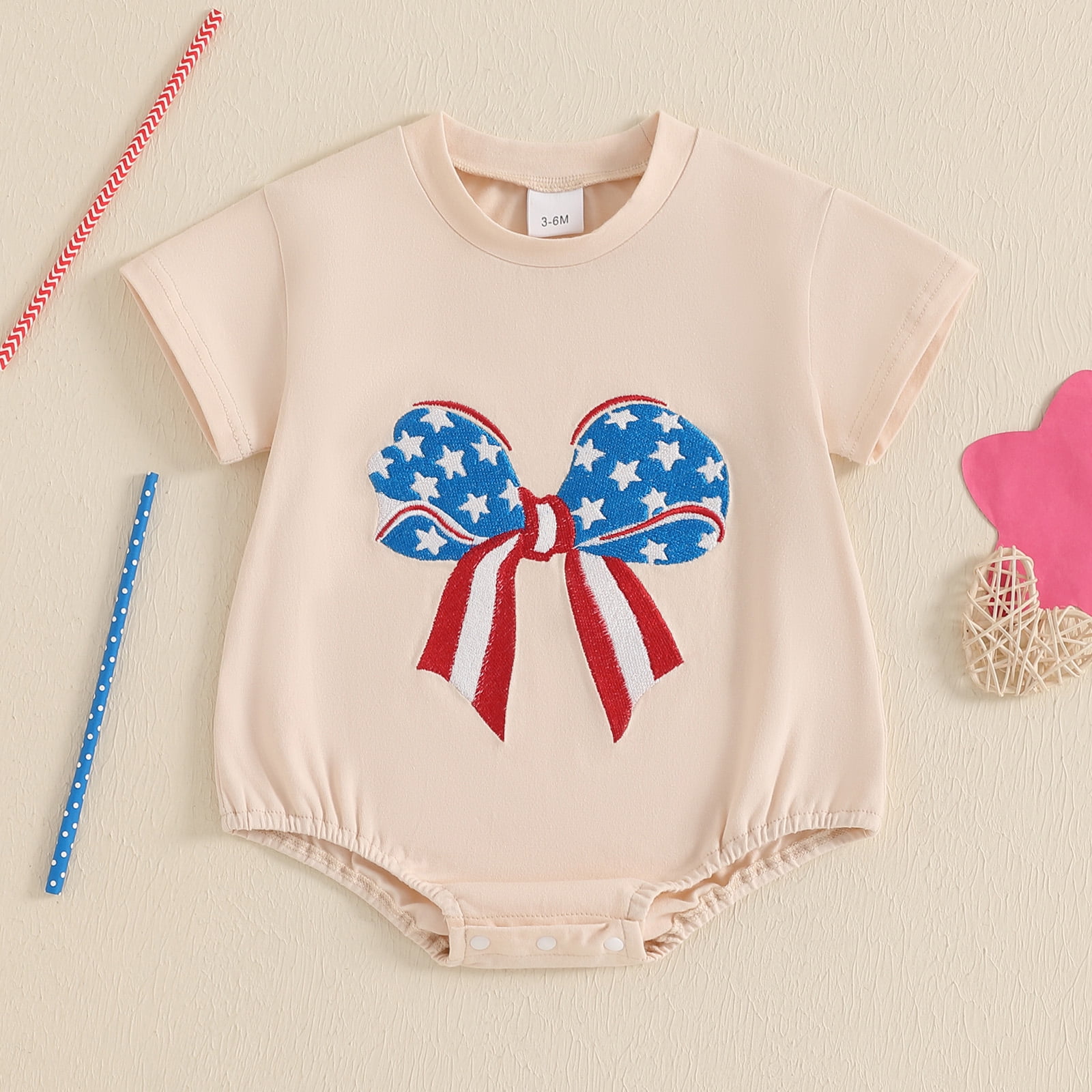 4th of July Baby Girl Outfit Newborn Infant Girl Bubble Bow Embroidery ...