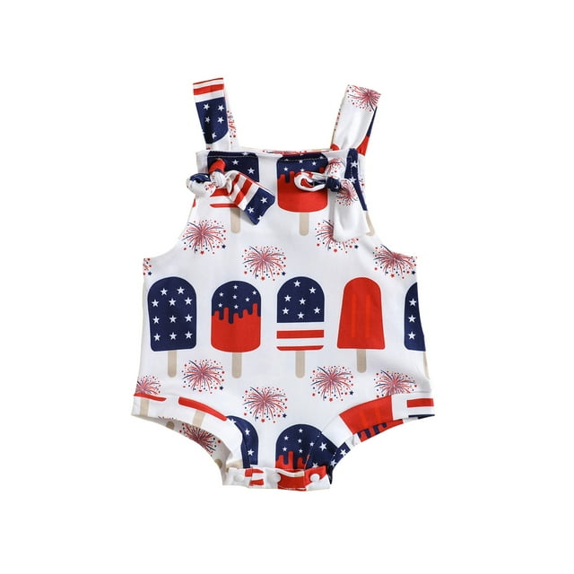 4th of July Baby Girl Outfits Adjustable Shoulder Strap Romper American Flag Jumpsuit Memorial ...