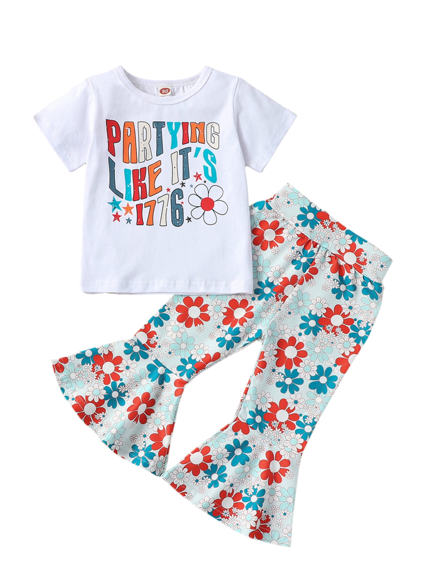 4th of July Baby Girl Outfits Casual Letters T-shirt Tops Flower Bell ...