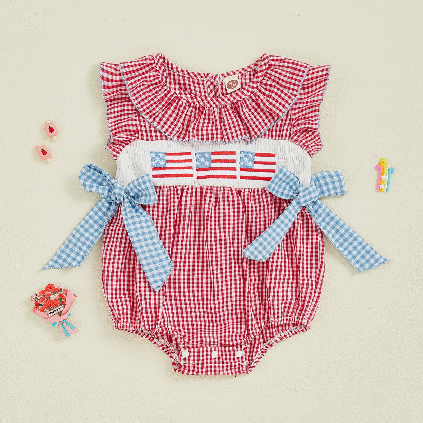 4th of July Baby Girl Outfits Newborn American Flag Romper Ruffle ...