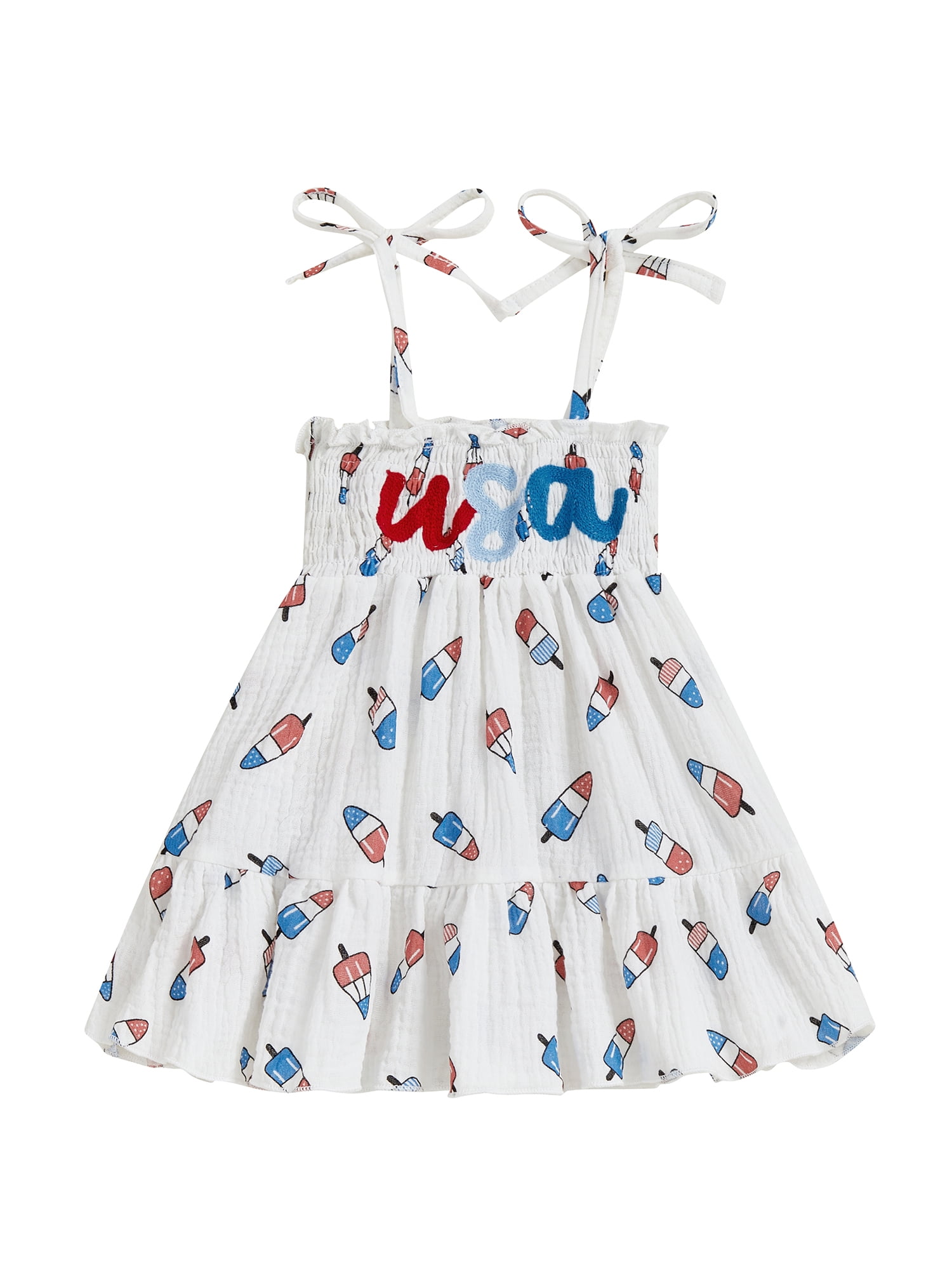 4th of July Baby Girl Outfits USA Embroidery Popsicle Print Sleeveless ...