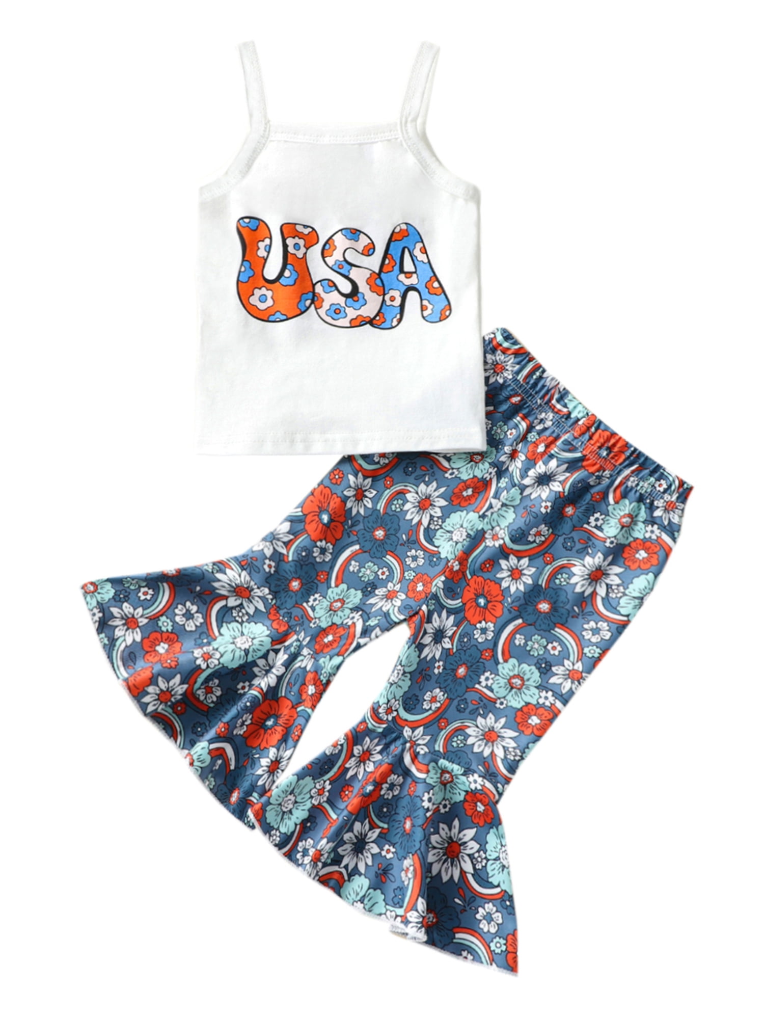 4th of July Baby Girl Summer Clothes Sleeveless Sling Tank Top Bell ...