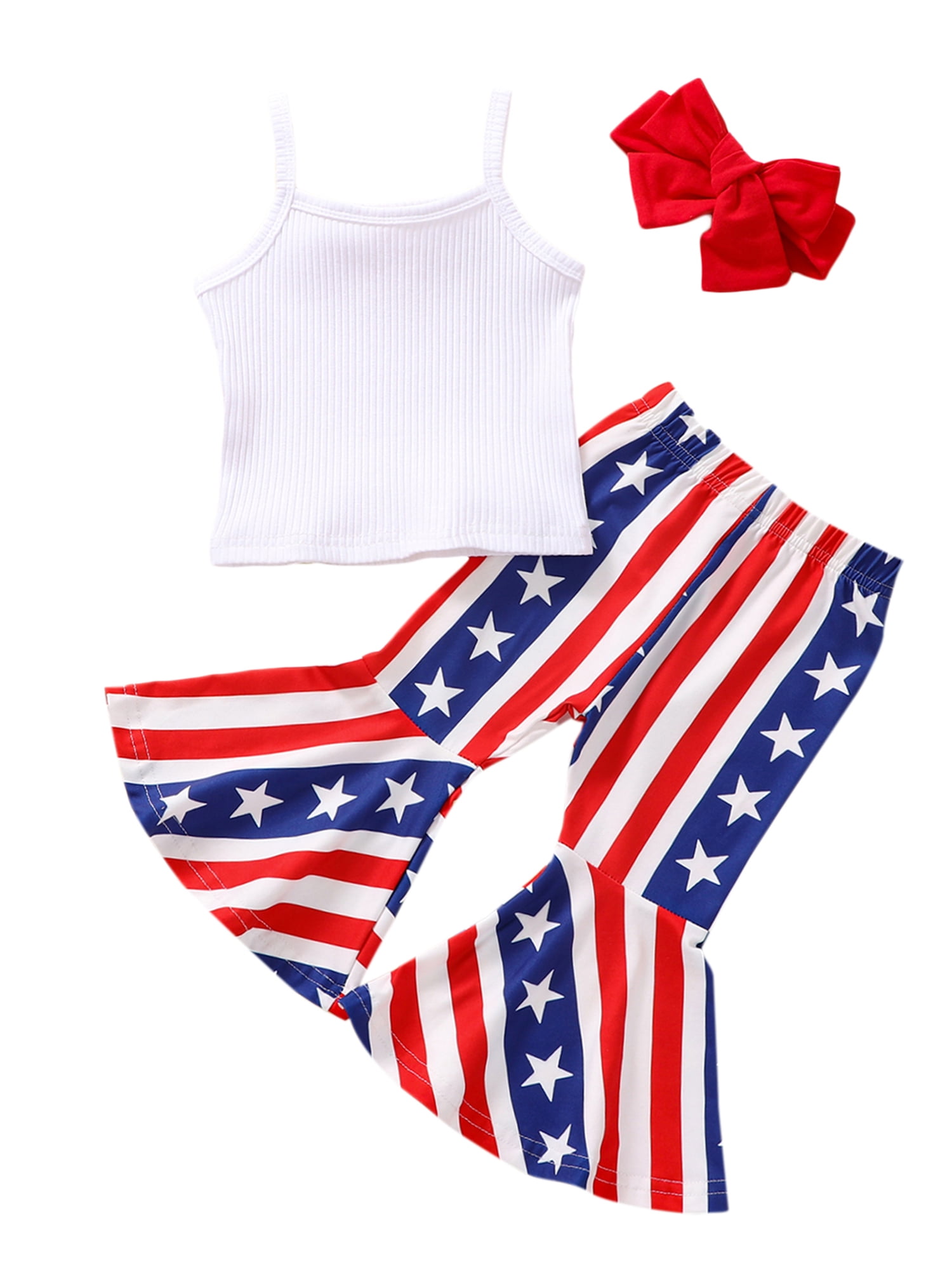 4th of July Baby Kid Girls Clothes Set Sleeveless Strap Ribbed Tank ...