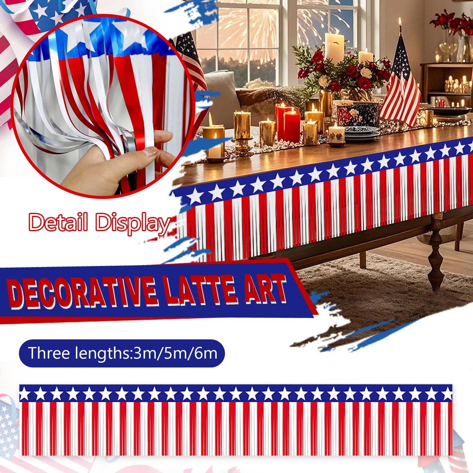 4th of July Banner Bunting A,Independence Day Red White Blue Tinsel ...